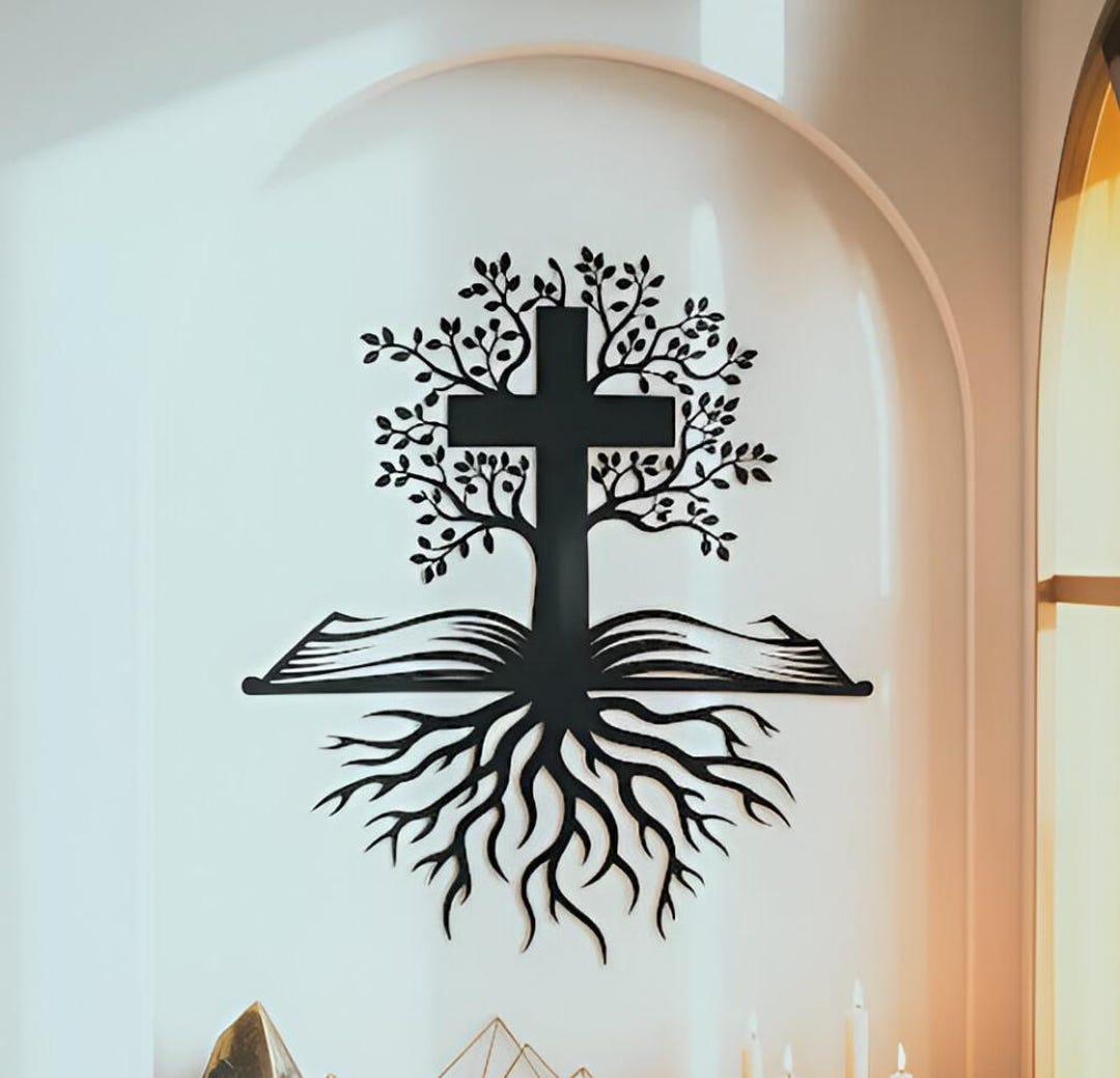 Christian Wall Art, Cross Tree of Life Metal Sign, Bible Verse Wall ...