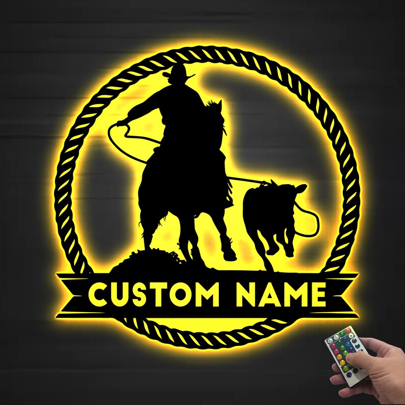 Personalized Metal Cowboy Roping Sign With Led Lights, Calf Roping Wall ...