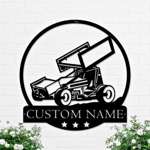 Personalized Sprint Car Metal Wall Art LED Lights, Custom Sprint Car ...