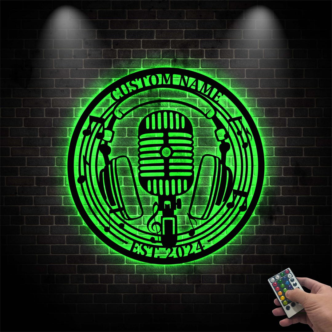 Personalized Music Audio Studio Metal LED Lights, Microphone Art ...