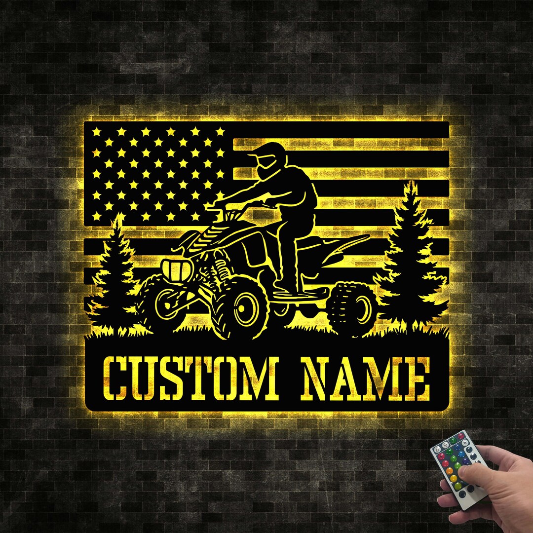 Personalized US ATV Rider Metal Wall Art With LED Lights, Personalized ...