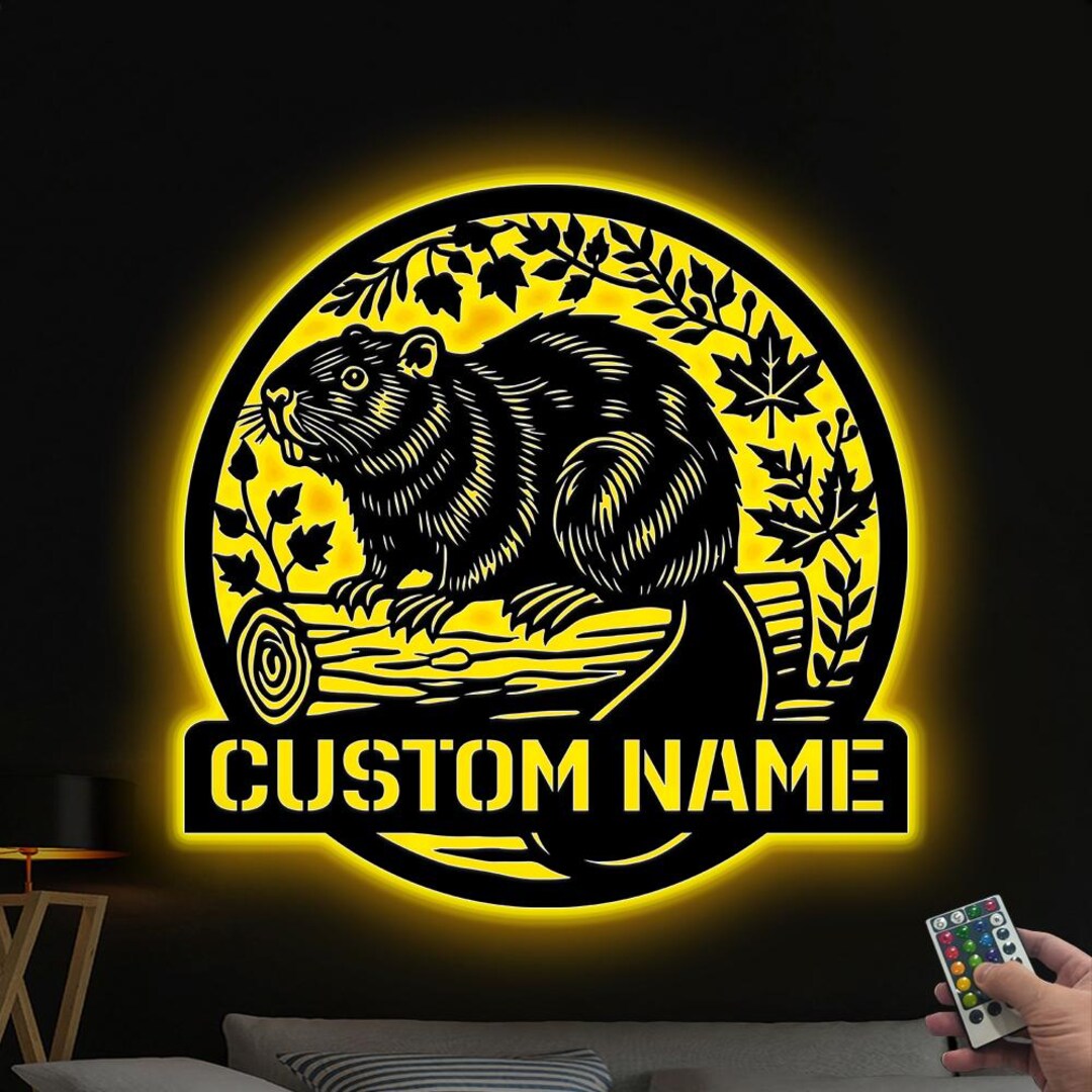 Personalized Beaver Metal Wall Art LED Lights, Custom Beaver Lover Name ...
