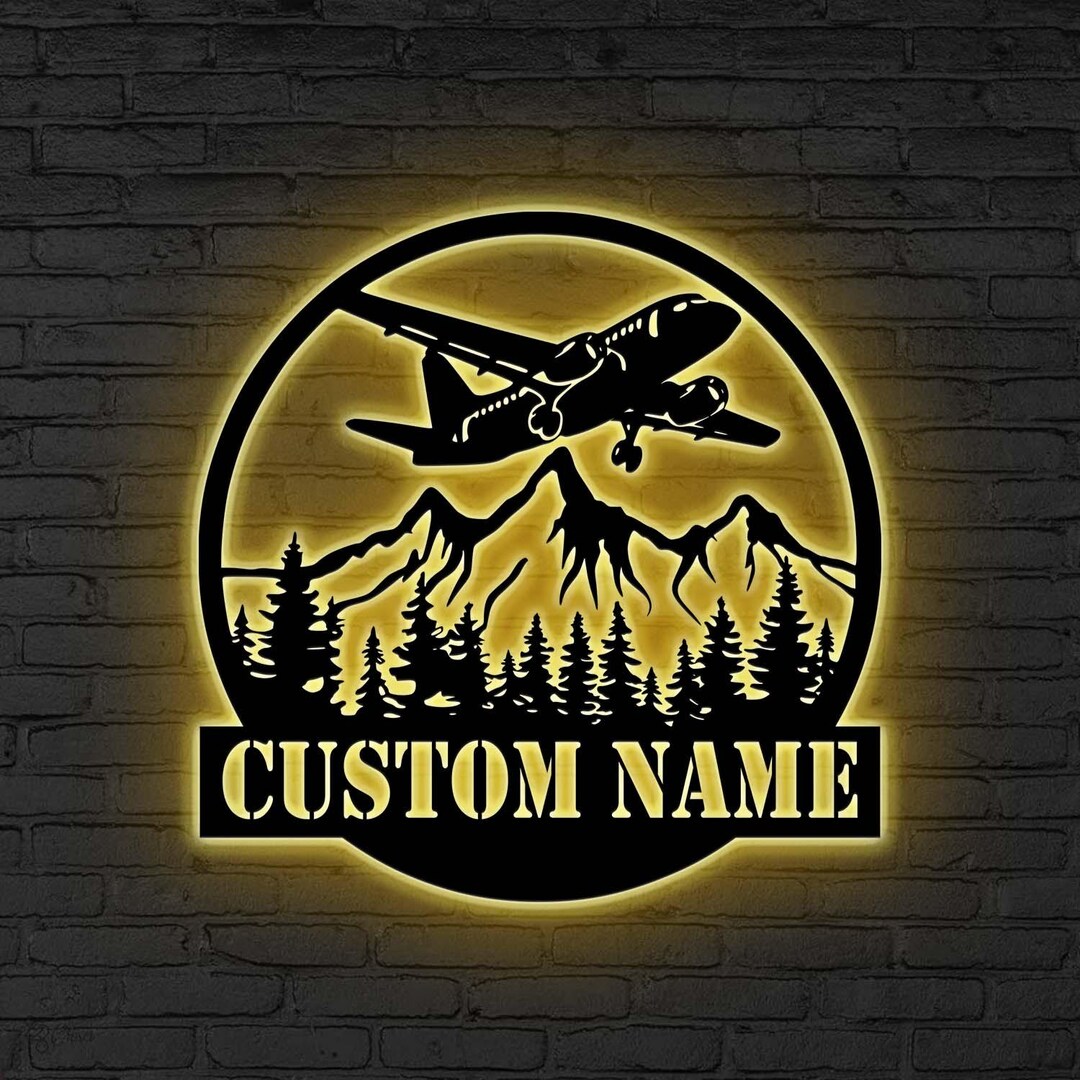 Custom Airplane Metal Led Light, Personalized Pilot Plane Wall ...