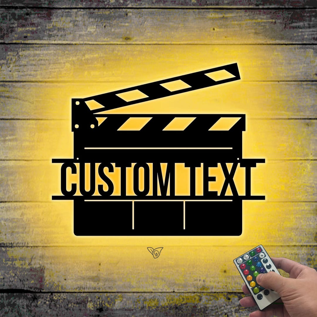 Personalized Clapperboard Metal Wall Art LED Light, Cinema Sign Custom ...