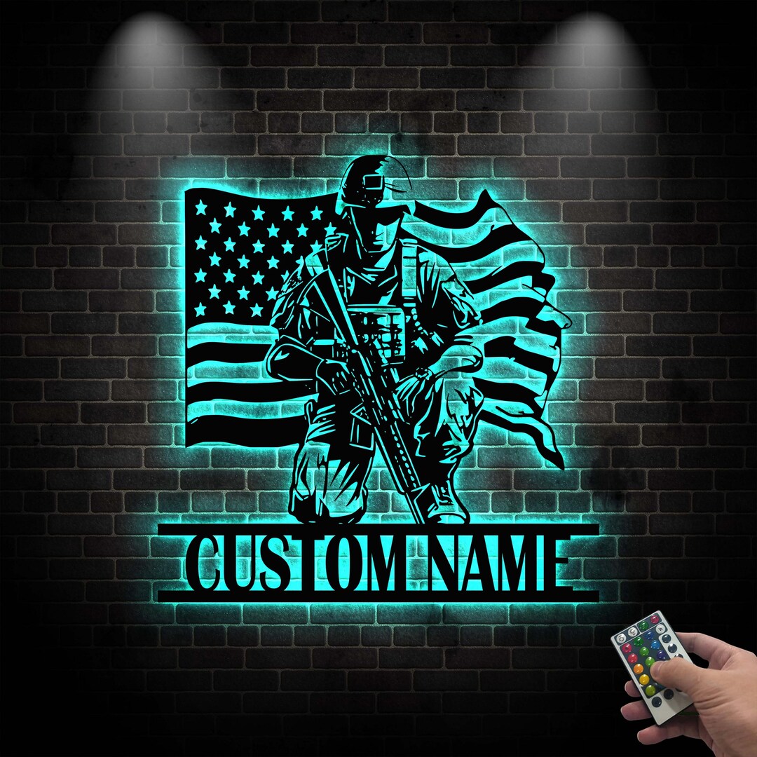 Personalized Soldier Metal Sign Art With LED Light, Custom Soldier Name ...