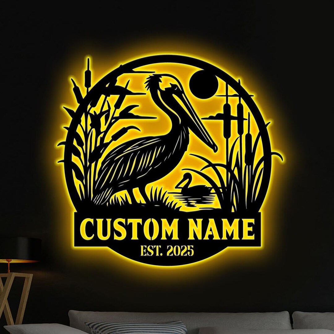 Personalized Pelican Metal Sign With LED Lights, Custom Pelican Name ...