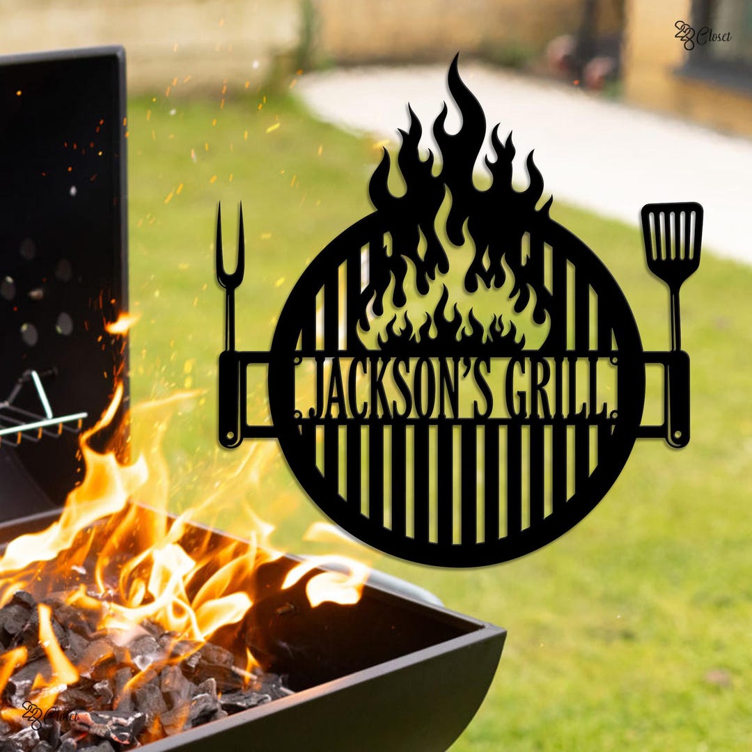 Custom BBQ Grill Sign, Personalized Metal Barbecue Name, Custom BBQ ...