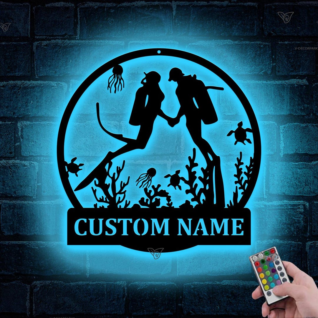 Custom Couple Scuba Diving Metal Sign Led Lights, Scuba Diving Metal ...