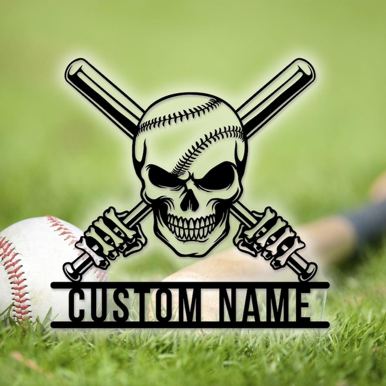 Personalized Baseball Skull Metal Wall Art, Custom Baseball Player Name ...