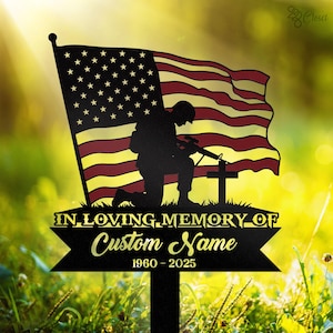 Personalized Kneeling Soldier Memorial Metal Stake, Army Memorial ...