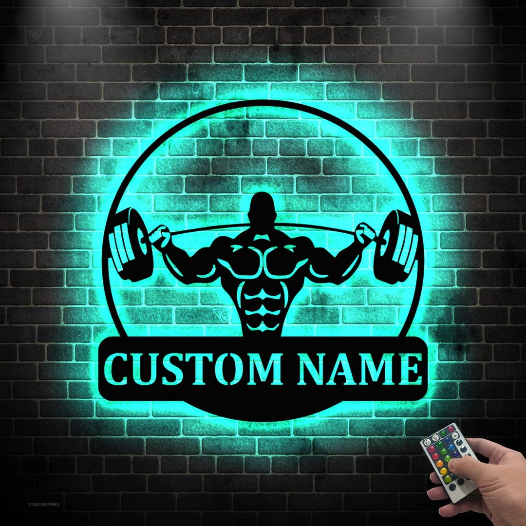 Personalized Bodybuilding Metal Wall Art LED Light, Bodybuilding Metal ...