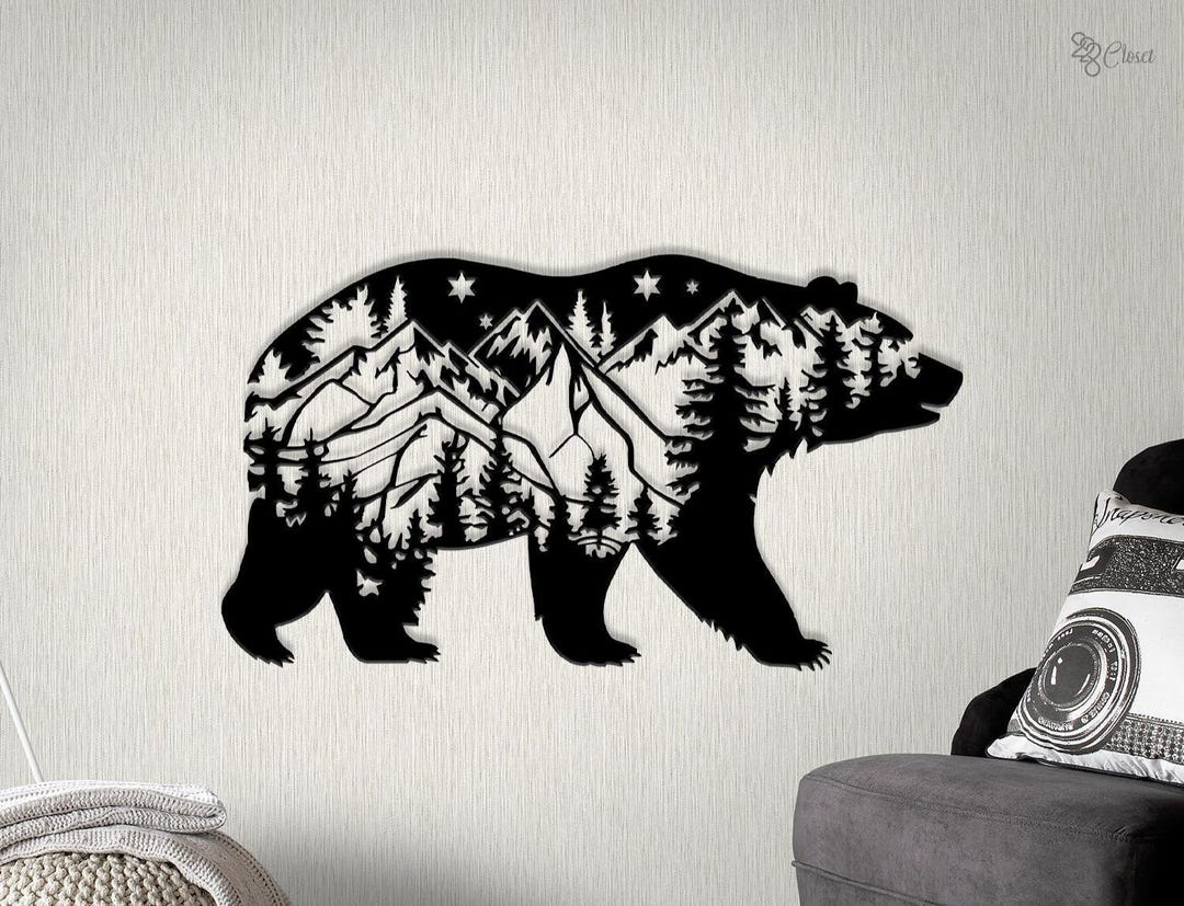 Metal Bear Sign Wall Art, Bear Cabin Sign Wall, Cabin Decor, Outdoor ...