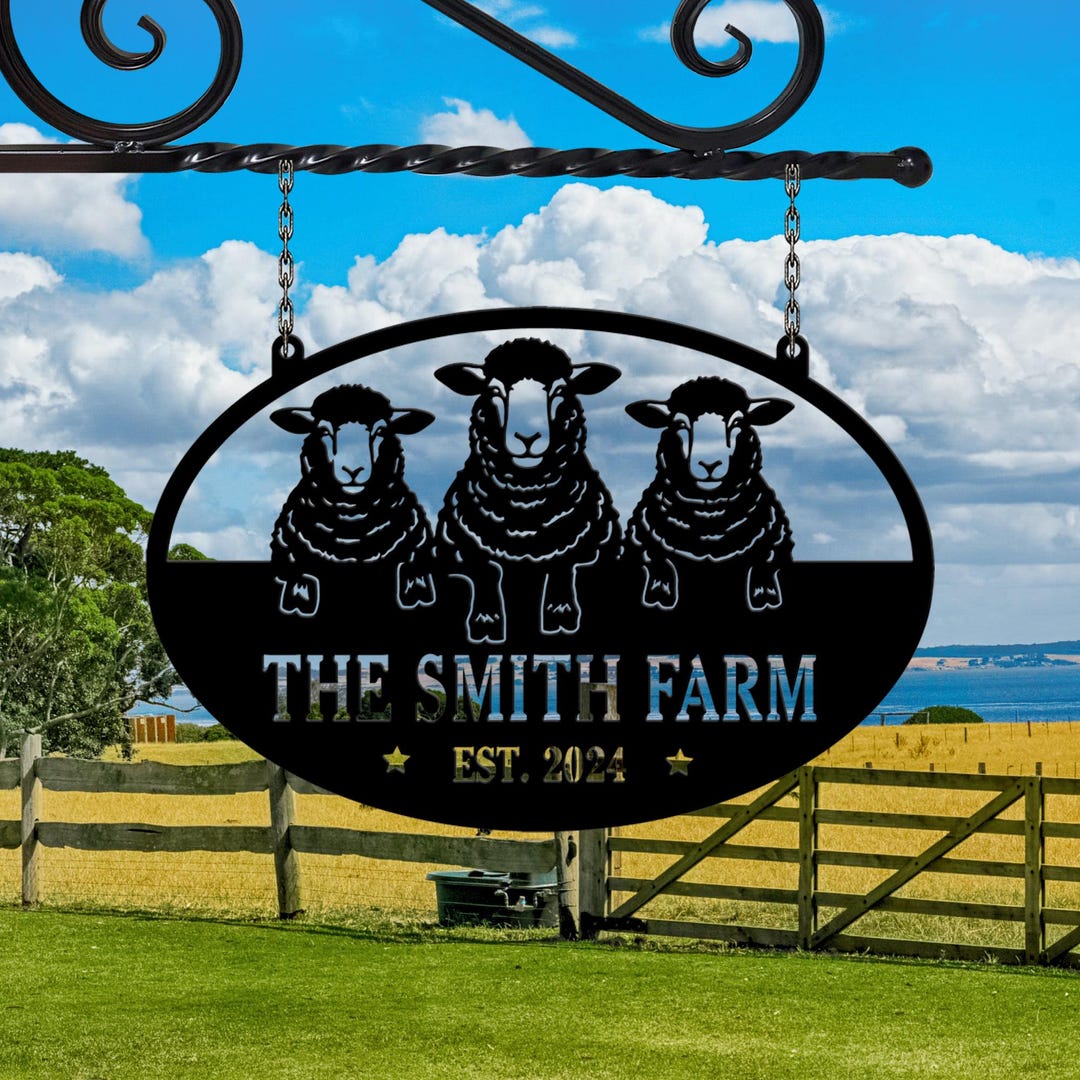 Personalized Sheep Farmhouse Metal Wall Art, Sheep Ranch Decor, Garden ...