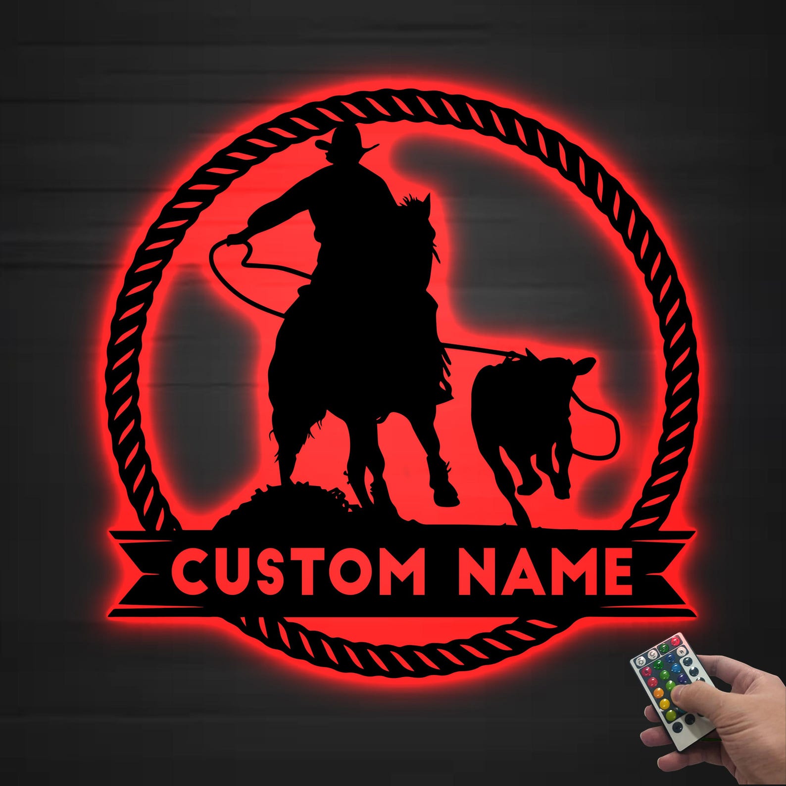 Personalized Metal Cowboy Roping Sign With Led Lights, Calf Roping Wall ...