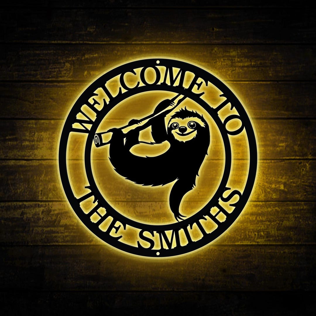 Custom Cute Sloth Metal Wall Art With Led Light,hanging Sloth Wall Art ...