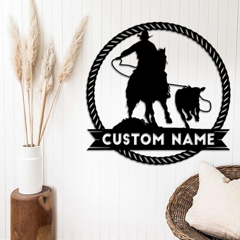 Personalized Metal Cowboy Roping Sign With Led Lights, Calf Roping Wall ...