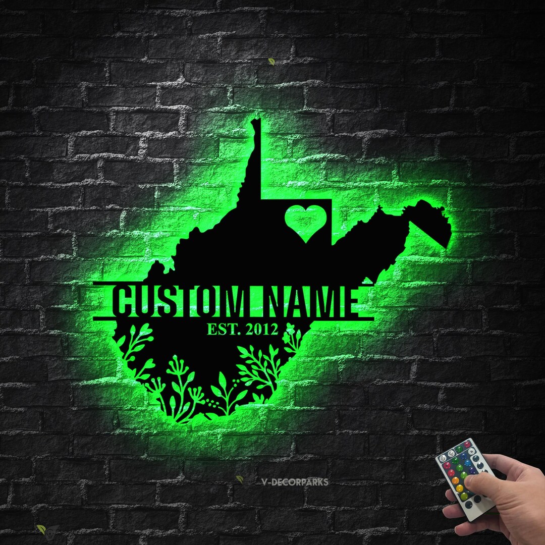 Personalized West Virginia State Name Sign LED Lights Custom West ...