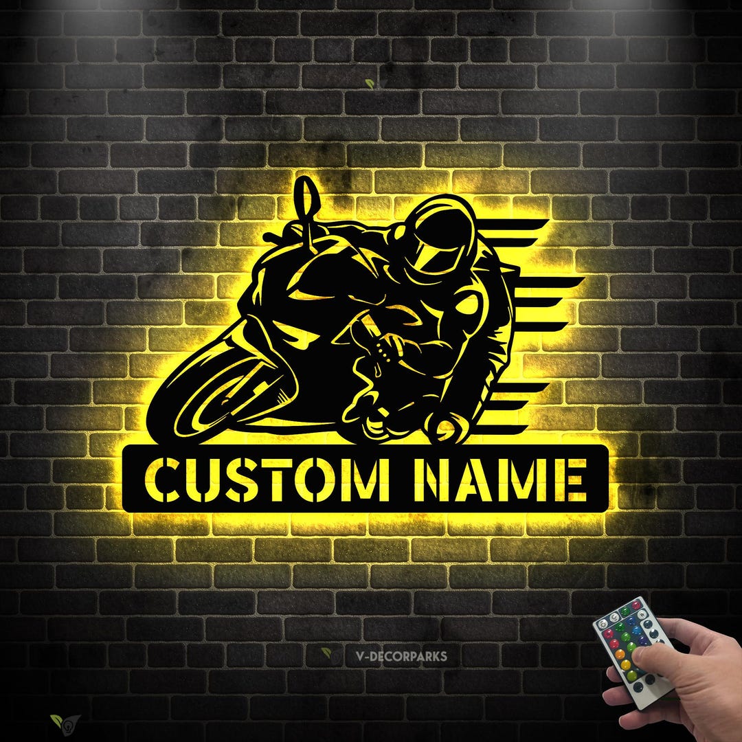 Personalized Motorcycle Racing Metal Sign Led Lights Custom Metal Biker ...