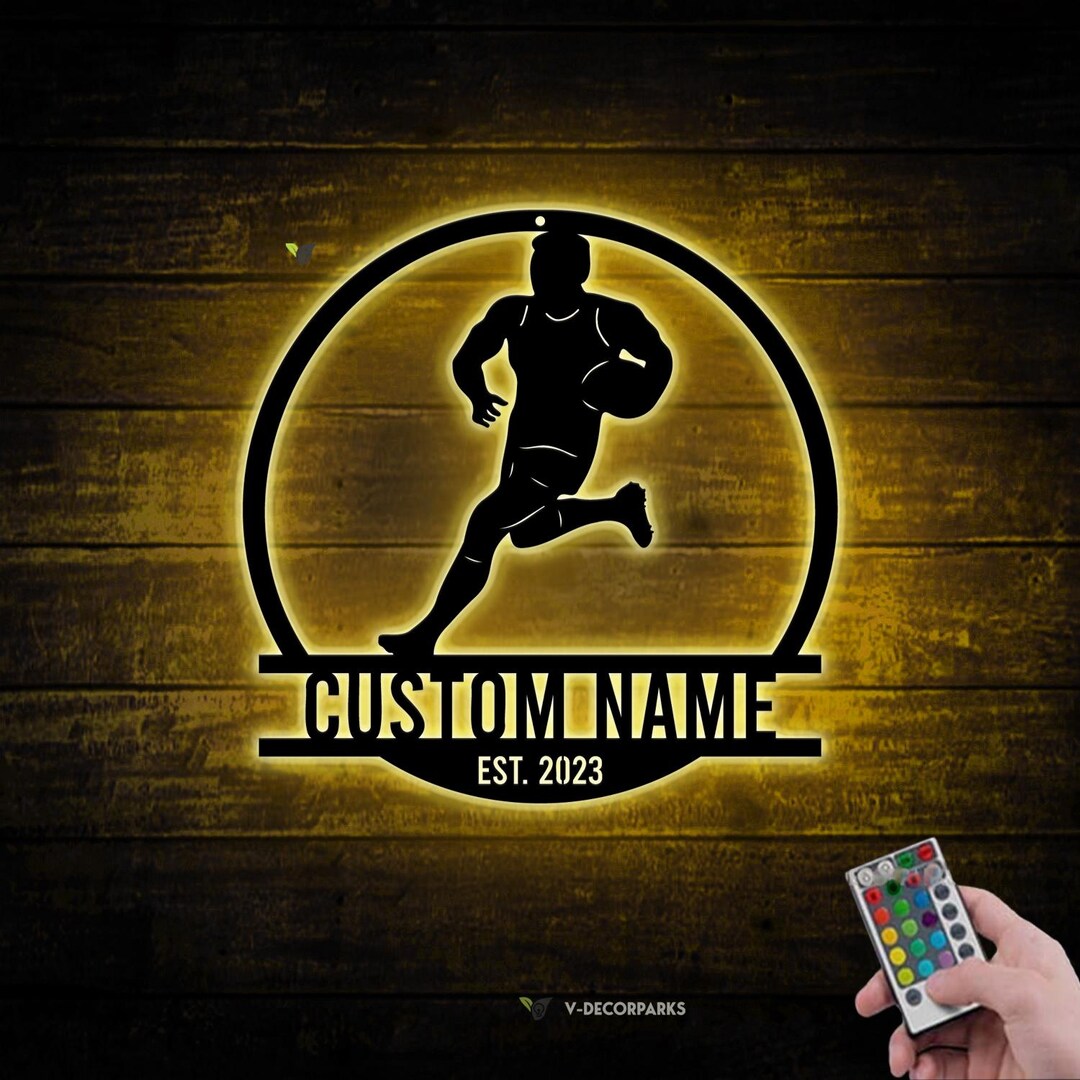 Custom Rugby Metal Wall Art Led Lights, Rugby Gift, Rugby Home ...