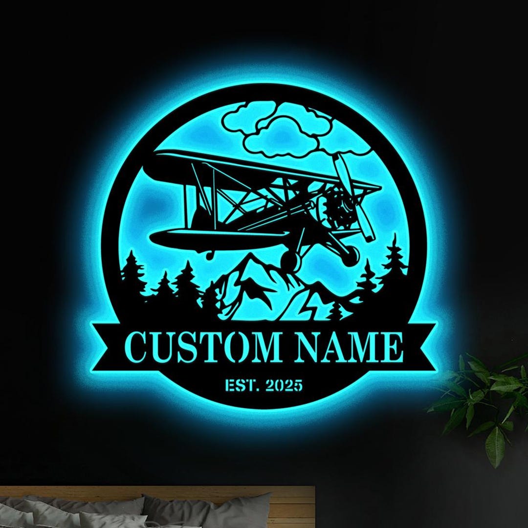 Custom Propeller Plane Metal Sign Led Light, Airplane Name Sign ...