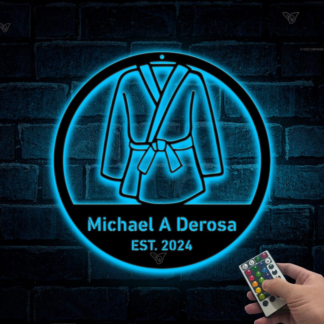 Personalized Brazilian Jiu Jitsu Metal Wall Art LED Lights, Custom Jiu ...