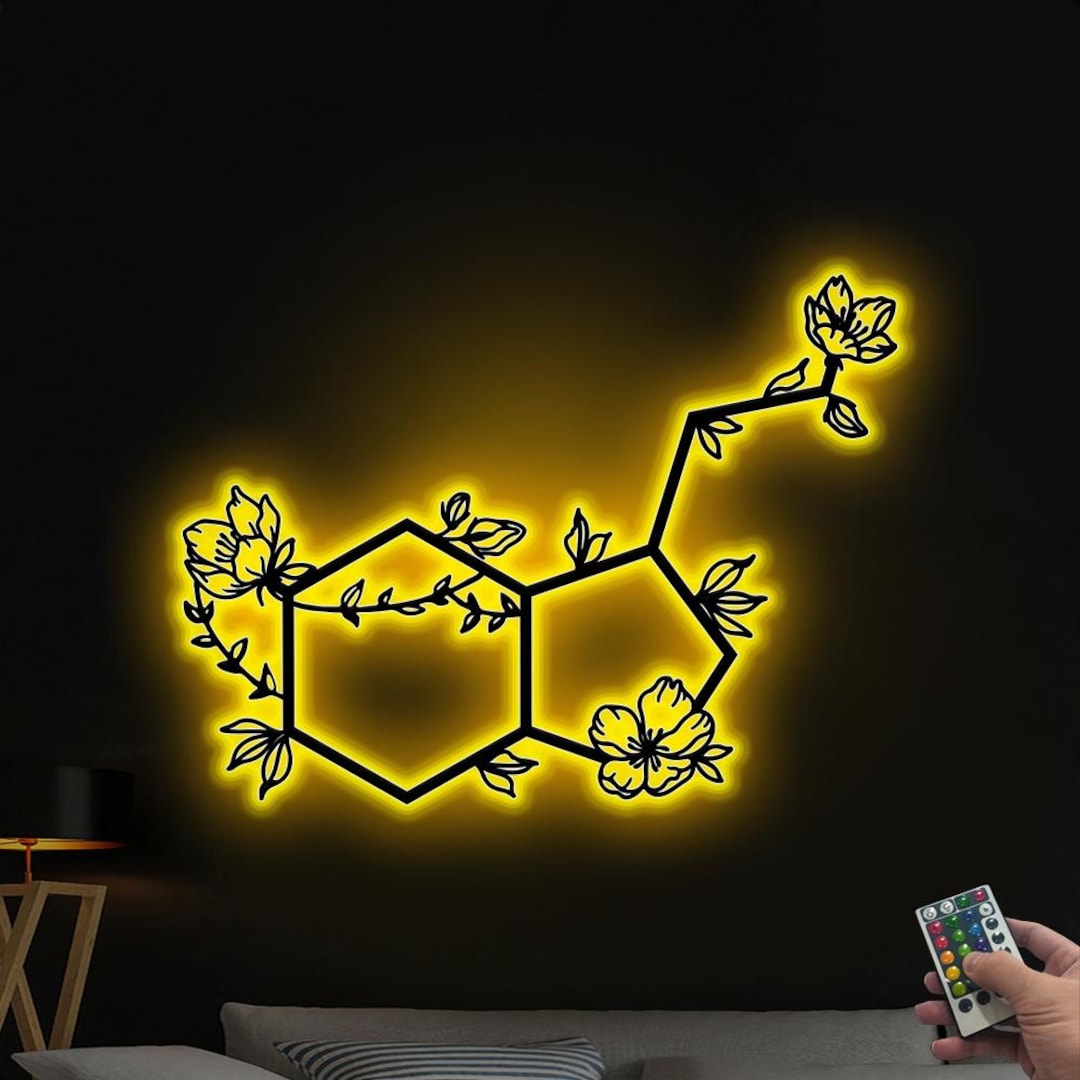 Serotonin Metal Led Light, Flowered Serotonin Molecule, Symbol of ...