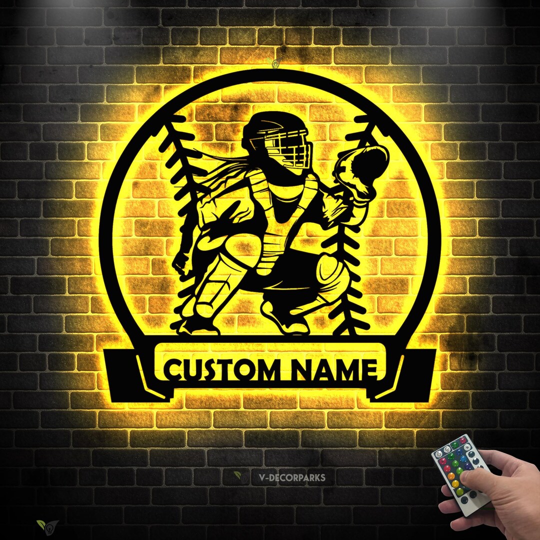 Personalized Softball Catcher Metal Wall Art Led Lights, Gift for ...