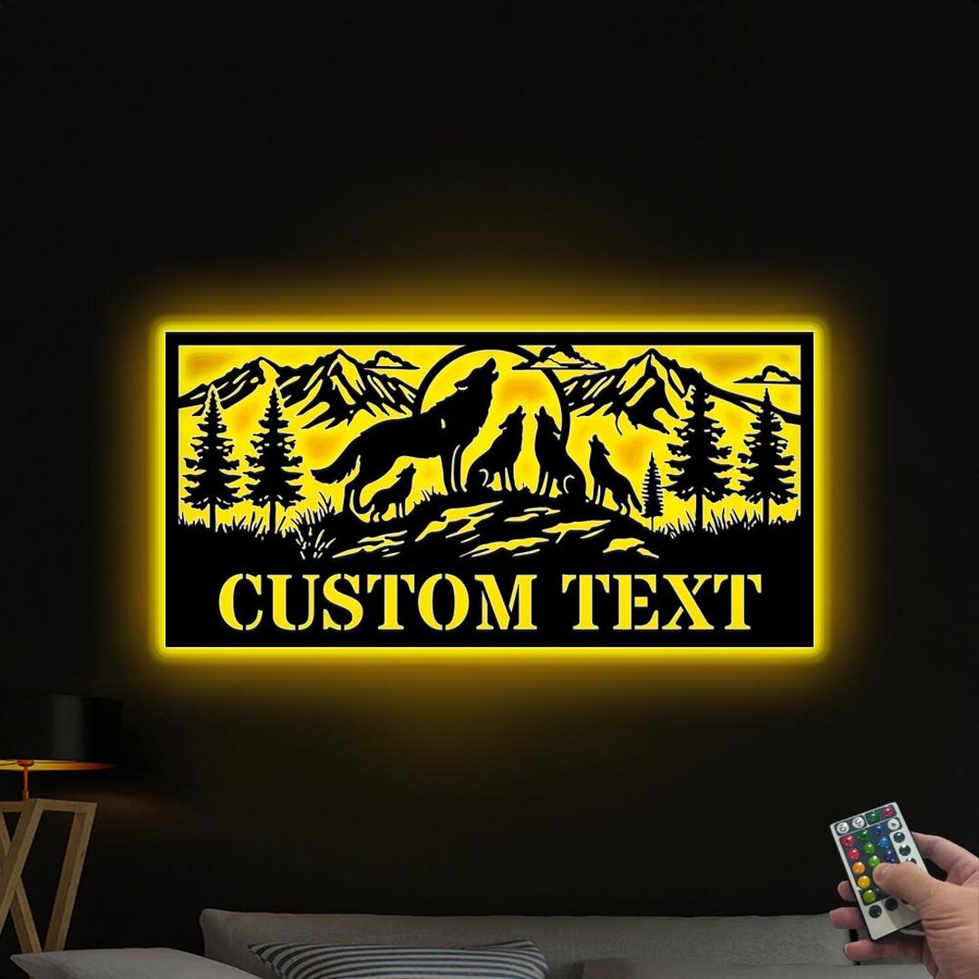 Personalized Wolf Howling Metal Sign Led Lights,wolf Metal Wall Decor ...