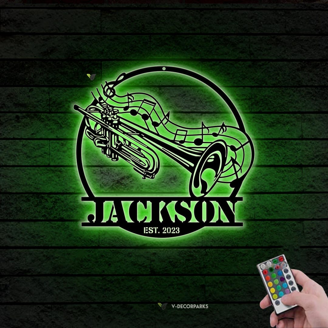 Custom Trumpet Musical Instrument Metal Wall Art LED Light Home Decor ...
