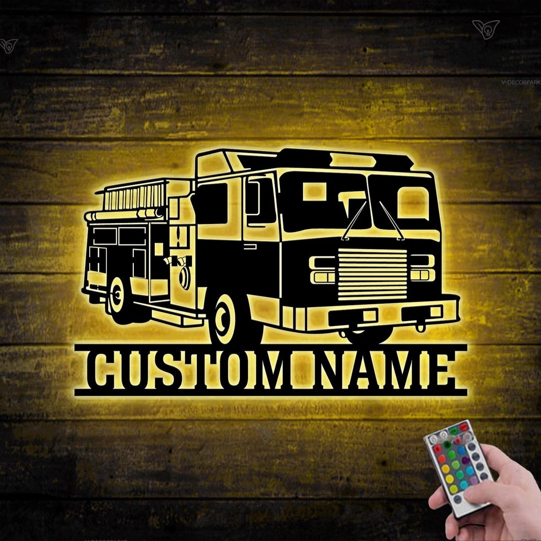 Personalized Engine Fire Truck Metal Wall Art LED Lights, Fire Truck ...