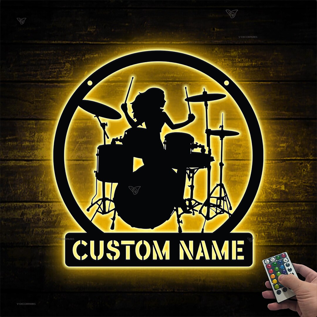 Custom Metal Female Drummer Name Sign LED Lights, Personalized Gifts ...