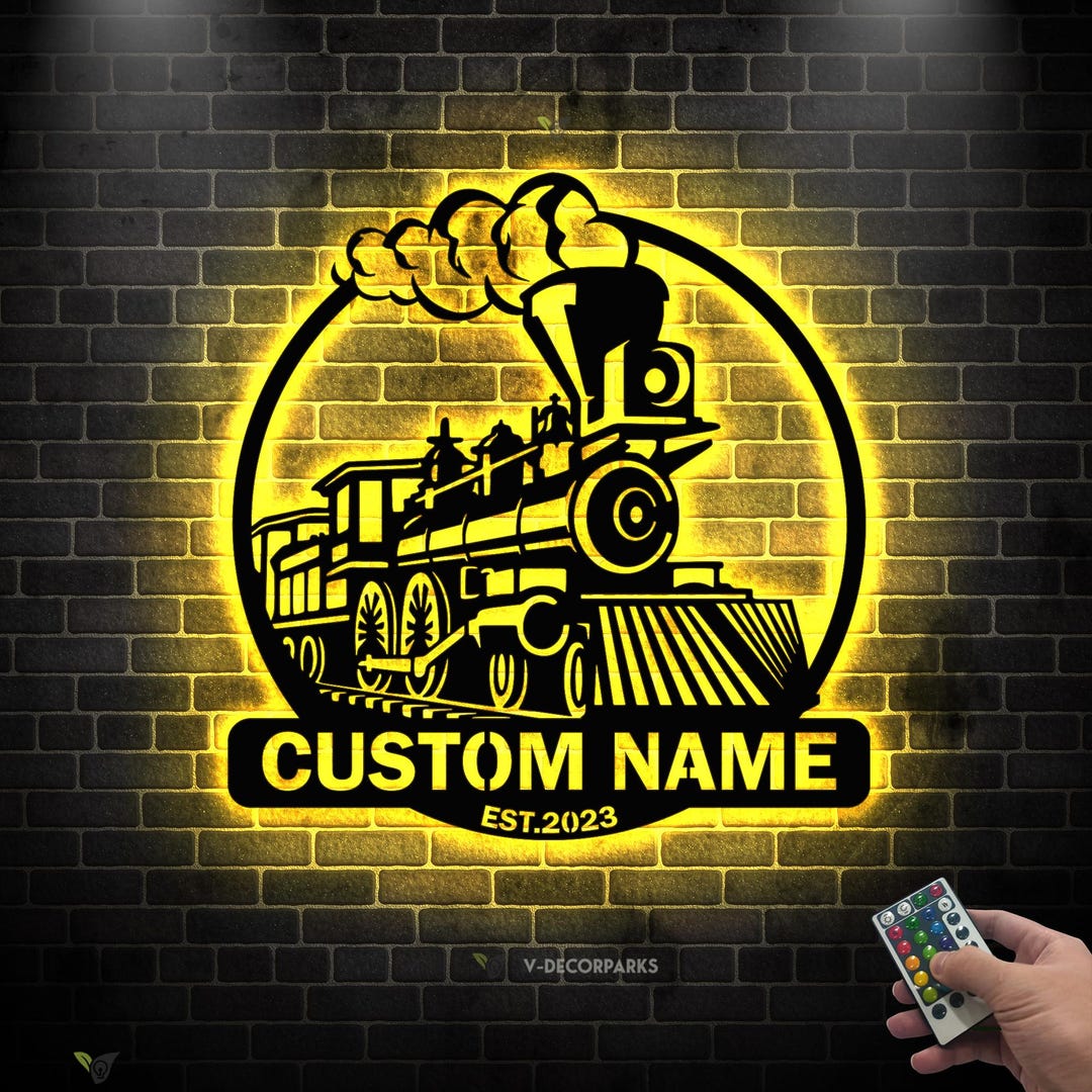 Custom Steam Engine Train Metal Wall Art LED Lights Custom Train Driver ...