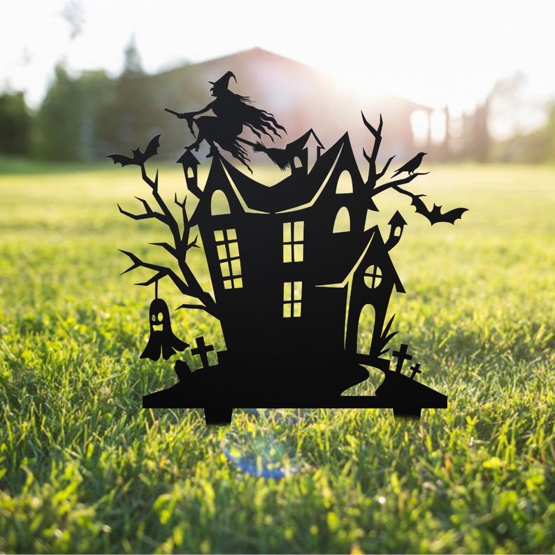 Metal Haunted House Yard, Halloween Witch Metal Sign, Haunted House ...