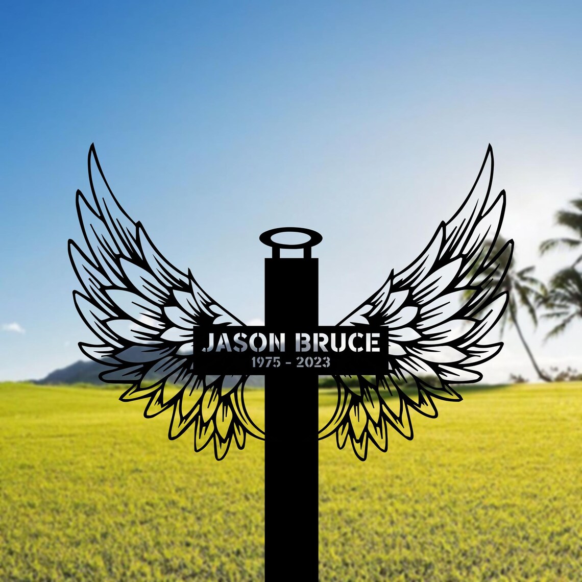 Cross With Wings, Cross Sign Custom Memorial Stake, Cross Stake, Metal ...