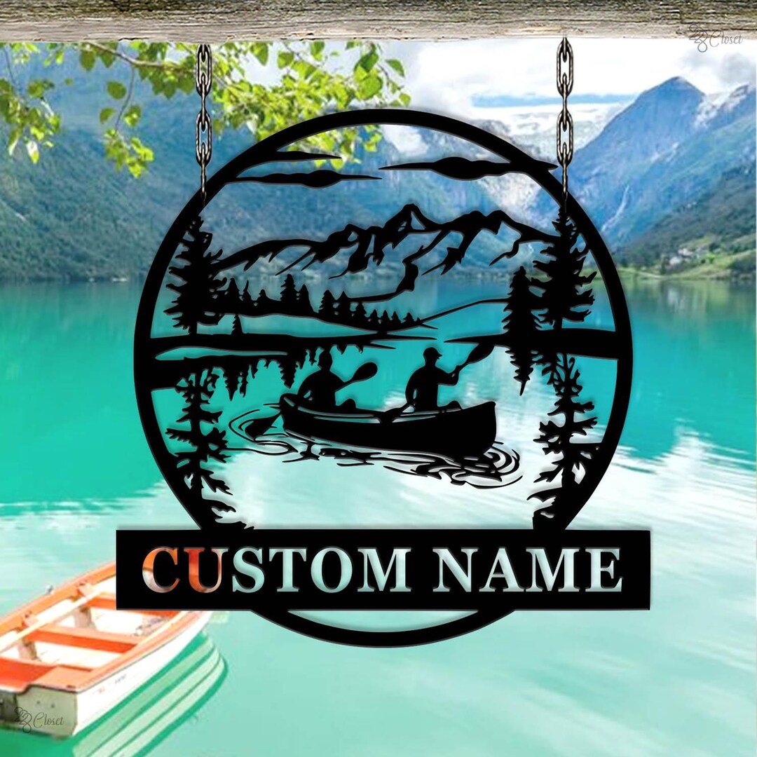 Custom Canoe Metal Sign, Personalized Lake House, Mountain Scene Sign ...