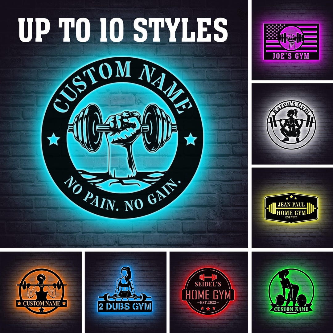 Custom Female Metal Gym Sign LED Lights, Home Gym Decor, Fitness Wall ...