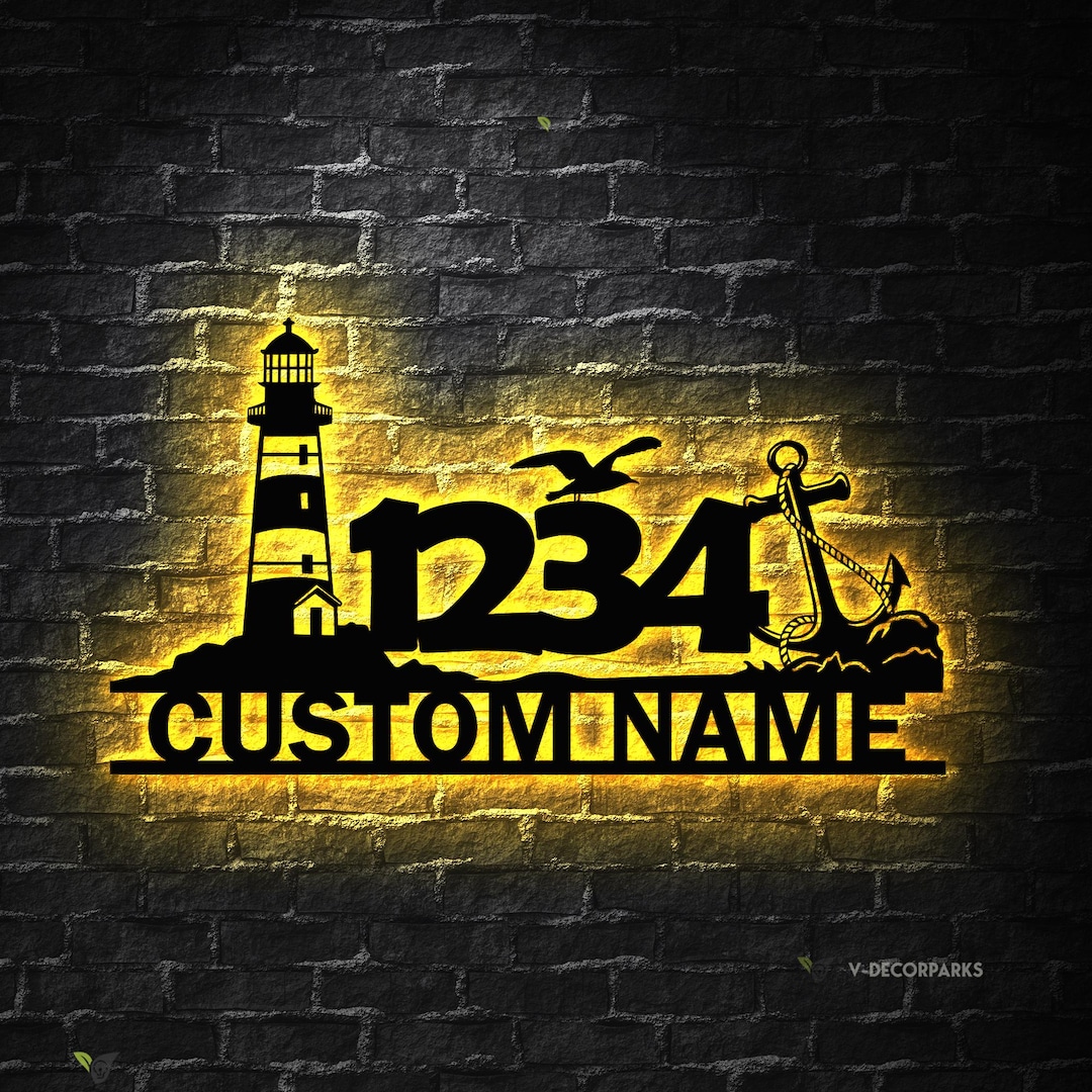 Custom Nautical Address Sign LED Light,personalized Lighthouse Address ...