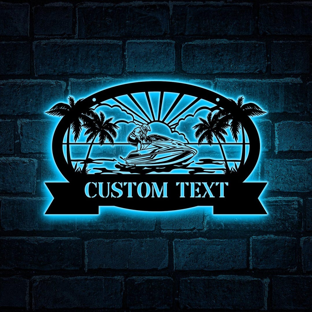 Personalized Jet Ski Monogram Metal Sign Led Light,custom Jet Ski Wall ...