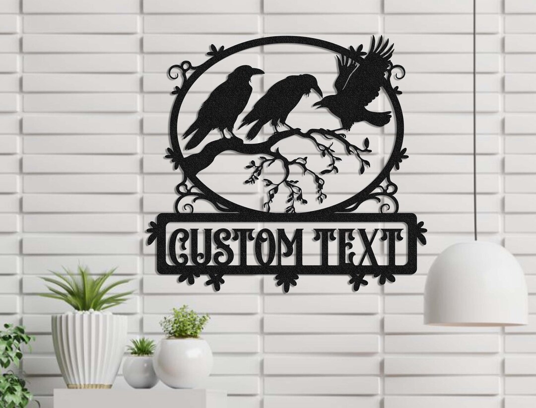 Custom Crow Metal Sign, Crow Name Metal Wall Decoration, Black Crow ...
