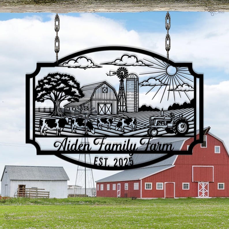 Custom Family Farm Sign, Personalized Metal Barn, Tractor Sign With ...