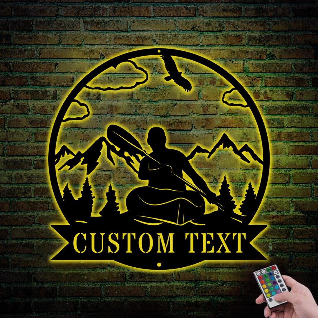 Personalized Kayak Lake Life Metal Wall Art With LED Light, Custom ...