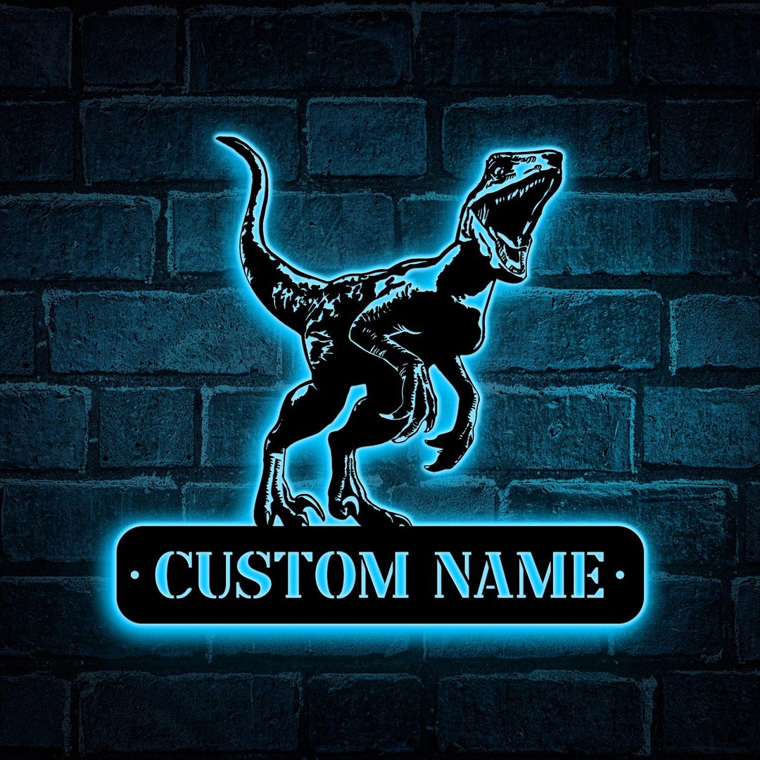 Customized Dinosaur Name Sign LED Light, Dinosaur Decor, Personalized ...