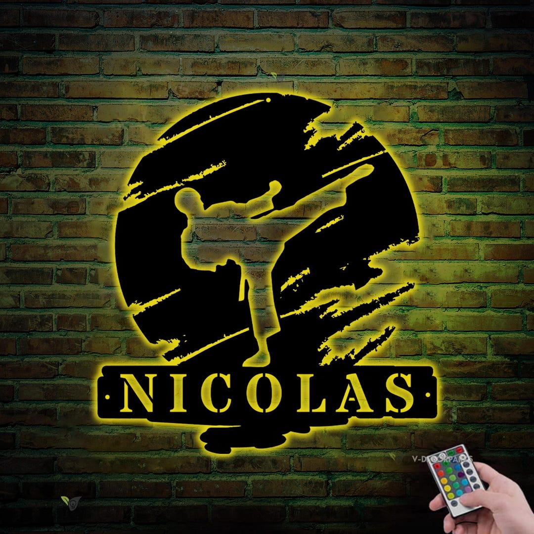 Custom Boy Karate Martial Arts Metal Wall Art LED Lights Personalized ...