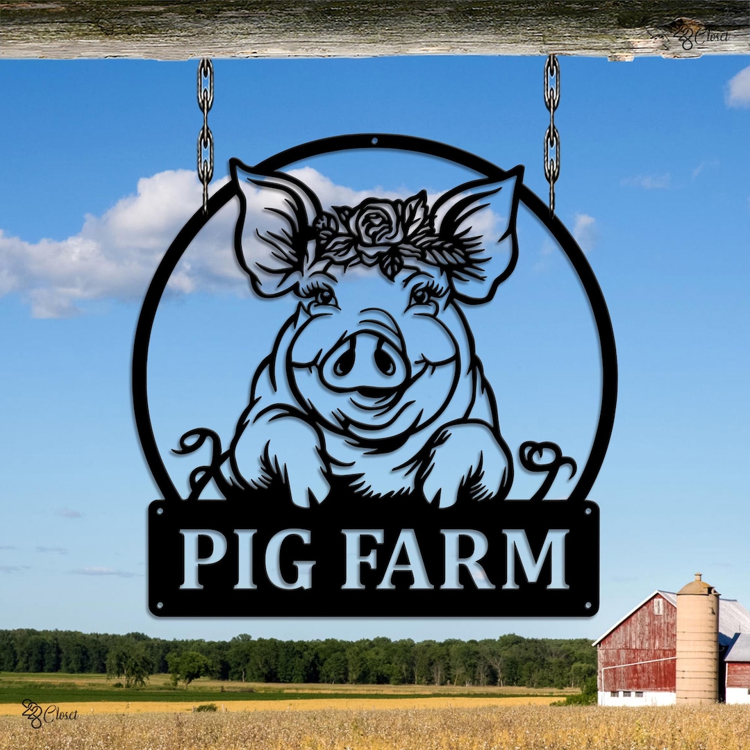 Personalized Pig Metal Sign Wall Art, Pig Wall Art, Pig on the Fence ...
