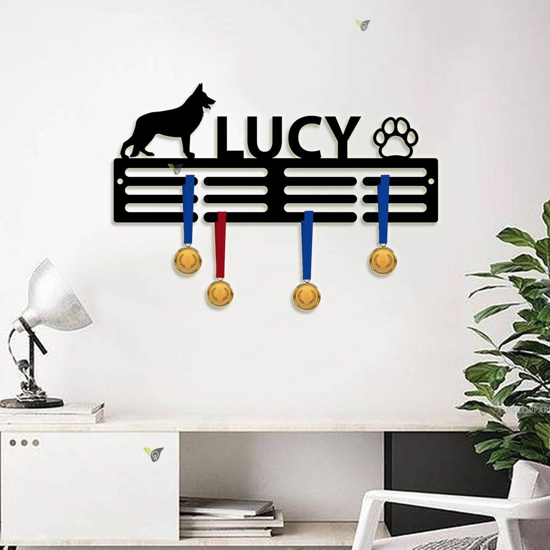 Personalized Pet Dog Award Medal Holder, 12 Rungs for Medals & Ribbons ...
