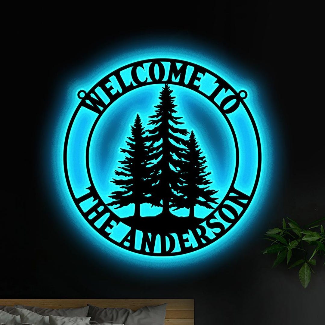 Personalized Pine Tree Wall With Led Light, Custom Metal Pine Tree Art ...