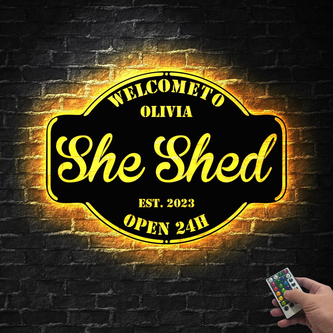 Personalized Metal She Shed Sign Led Lights, She Shed Wall Decor Craft ...