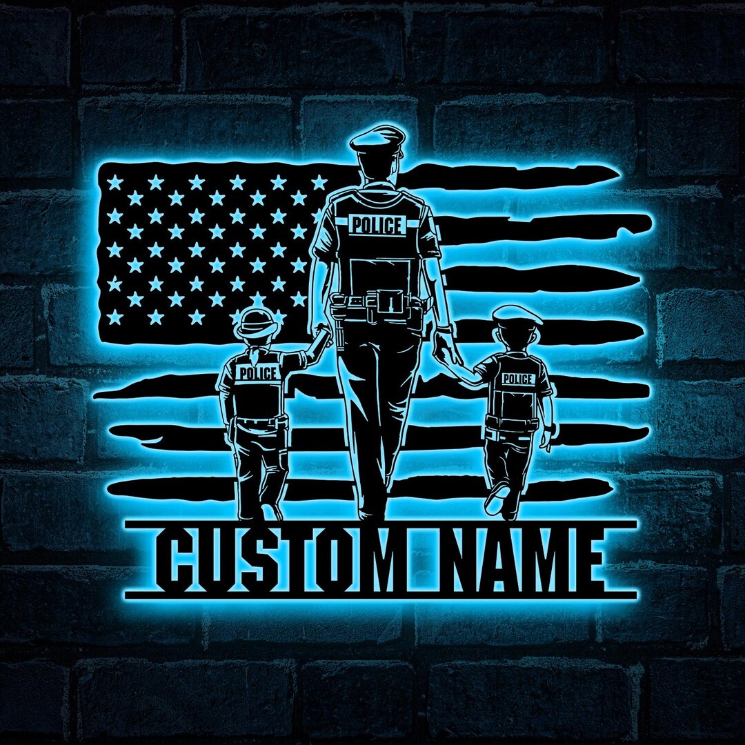 Custom Police Metal Sign Led Light, Police Officer Metal Gift for Dad ...