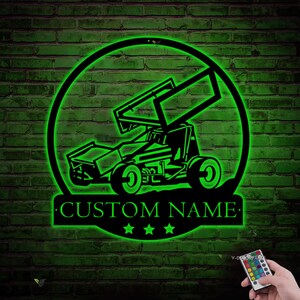 Personalized Sprint Car Metal Wall Art LED Lights, Custom Sprint Car ...
