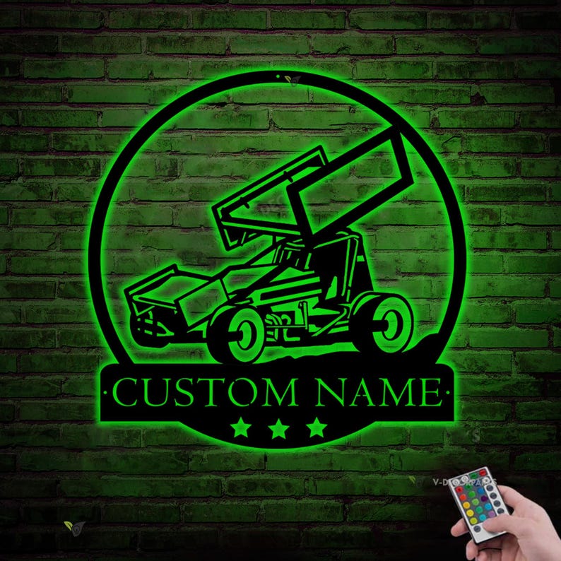 Personalized Sprint Car Metal Wall Art LED Lights, Custom Sprint Car ...